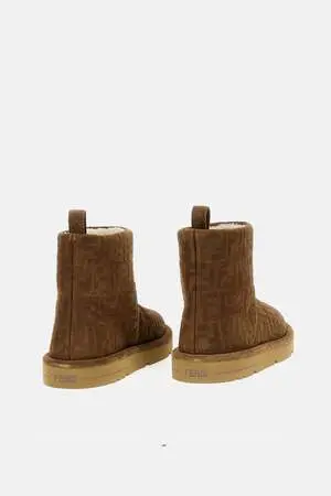 Fendi Suede Ankle Boots With Embossed Ff Motif - Brown