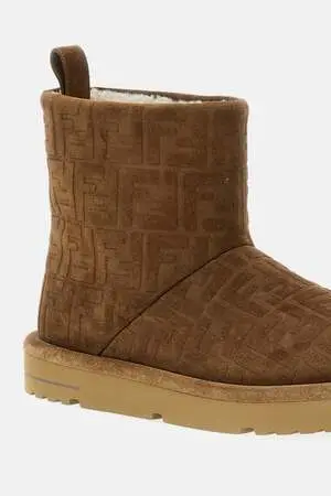Fendi Suede Ankle Boots With Embossed Ff Motif - Brown