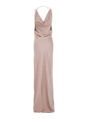 Andamane Vera" Long Dress With Draped Neckline And Front Vent - Multicolor