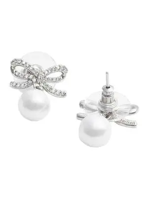 SELF-PORTRAIT Bow Silhouette Earrings With Pearl Detail - Multicolor