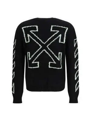 Off-White Diagonal Arrow Fuzzy Knit Sweater - Black