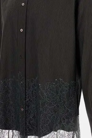 Fendi Black Pinstripe Wool And Lace Shirt
