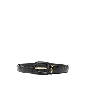 Saint Laurent Reptile Effect Leather Belt - Black
