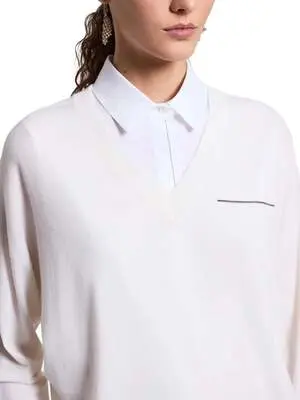 Peserico Wool V-neck Sweater With Pocket Detail