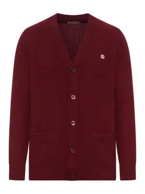 Gucci Burgundy Cashmere V-neck Cardigan With Double G Embroidery - Red