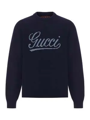 Gucci Wool Sweater With Contrasting Front Logo - Blue