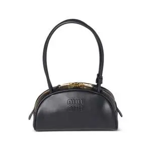 Miu Miu Embossed Logo Calf Leather Shoulder Bag - Black