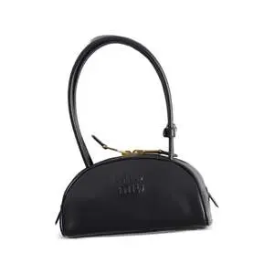 Miu Miu Embossed Logo Calf Leather Shoulder Bag - Black