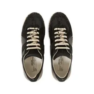 MAISON MARGIELA Calf Leather & Suede Paneled Low-top Trainers - Black