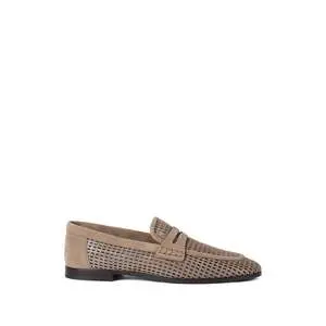 Brunello Cucinelli Light Suede And Metallic Perforated Loafers - Brown