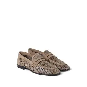 Brunello Cucinelli Light Suede And Metallic Perforated Loafers - Brown