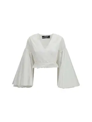Jacquemus Paysan Wrap Top With Flared Sleeves - White