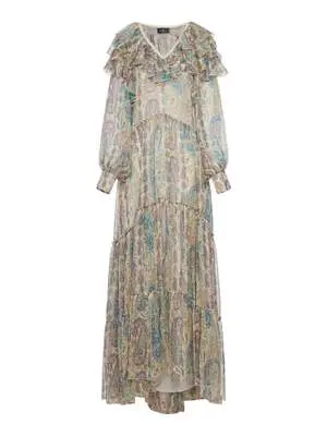 Etro Long Silk Dress With Floral Paisley Pattern - Multicolor
