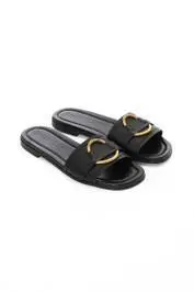 Moncler Black Leather Sandals With Gold Tone Hardware