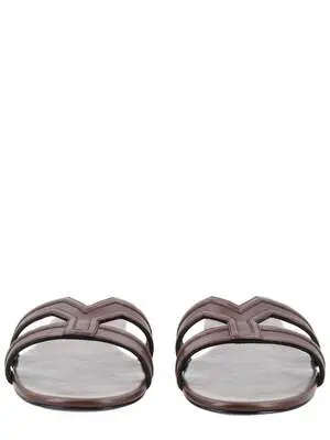 Saint Laurent Mabrouka Leather Slides - Brown