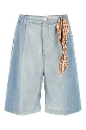 Marni Light Wash Denim Bermuda Shorts With Scarf Detail - Blue
