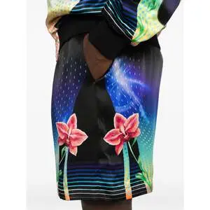 Casablanca Floral Print Silk Track Shorts
