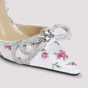 Mach & Mach Double Bow Floral Satin High Heel Sandals - Silver