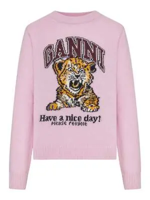 GANNI Graphic Wool Blend Sweater - Pink