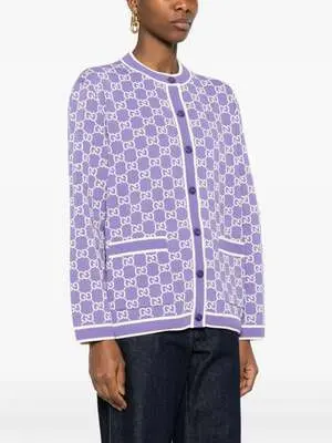 Gucci Long Sleeve Crew-neck Gg Jacquard Cardigan - Multicolor