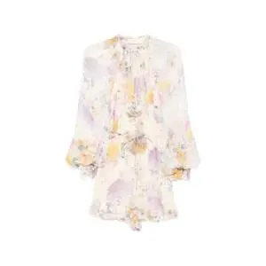 Zimmermann Floral Print Viscose Playsuit - Cream