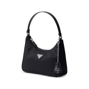 Prada Clutch Bag With Drawstring Closure And Triangle Logo Plaque - Black