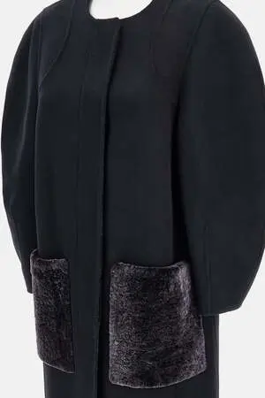 Fendi Double Wool Coat With Shearling Pockets