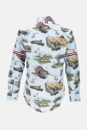 Thom Browne Graphic Straight Fit Shirt W/gg Armband In Scenic Toile Small Cotton Popeline - Multicolor