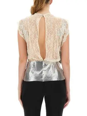 Rabanne Lace And Sequin Top - Silver