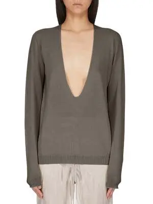 Rick Owens V-neck Virgin Wool Sweater - Gray