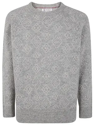 Brunello Cucinelli Geometric Pattern Round Neck Sweater