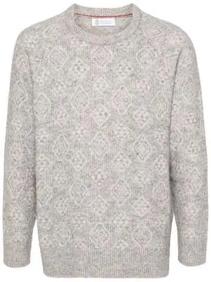 Brunello Cucinelli Geometric Pattern Round Neck Sweater