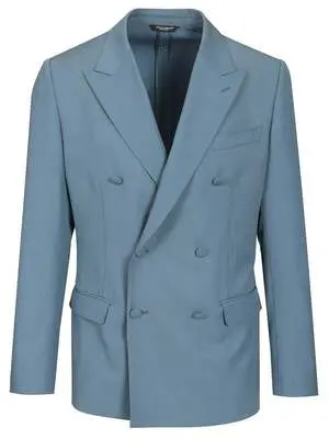 Dolce & Gabbana Double-breasted Wool Poplin Jacket - Blue
