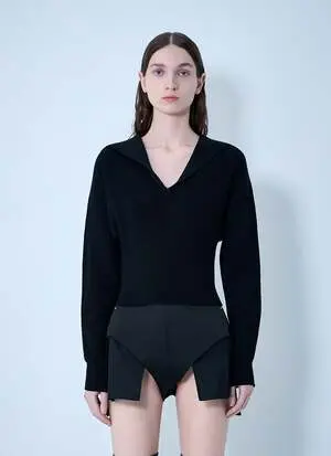 Rick Owens Ribbed V-neck Cropped Sweater - Black