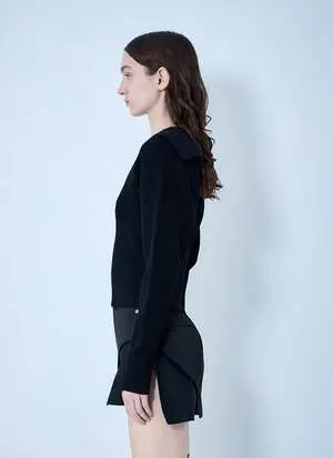 Rick Owens Ribbed V-neck Cropped Sweater - Black