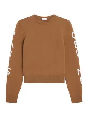 Celine Crew Neck Sweater In Wool And Cashmere With Logo Detail - Multicolor