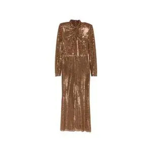 SELF-PORTRAIT Ruched V-neck Sleeveless Evening Dress - Brown
