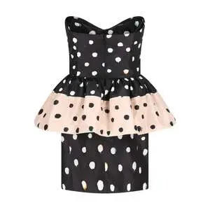 Fendi Black And Grey Dotted Print Peplum Bustier Dress