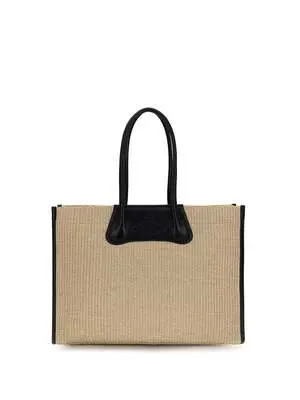 VIVIENNE WESTWOOD Troy Tote Bag With Raffia Effect And Orb Motif - Cream