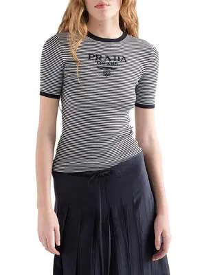 Prada Striped Crew Neck Silk Sweater