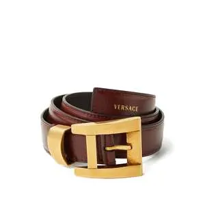 Versace Calf Leather Belt With Logo Buckle - Brown