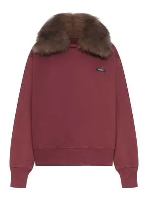 Prada Crew Neck Sweatshirt With Removable Fur Collar - Red
