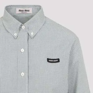 Miu Miu Cotton Checked Shirt With Logo Patch