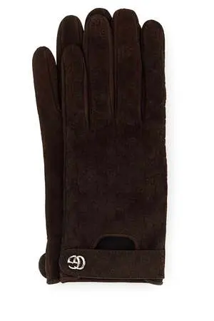 Gucci Suede Gloves With Monogram Detail - Brown
