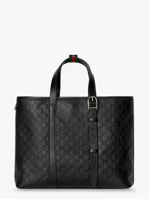 Gucci GUCCI GG Emblem Leather Shopping Bag With Embossed GG Motif Black