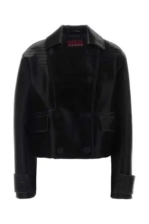 Gucci Lamb Skin Croc Effect Jacket - Black