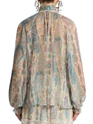 Etro Silk Crepon Blouse With Paisley Foliage Motif - Multicolor