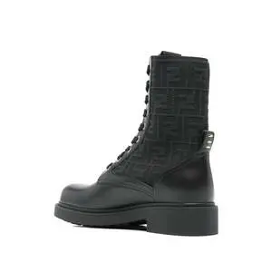 Fendi Black Logo Pattern Lace-up Boots