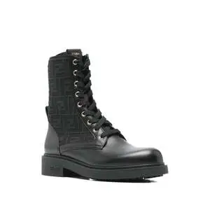 Fendi Black Logo Pattern Lace-up Boots
