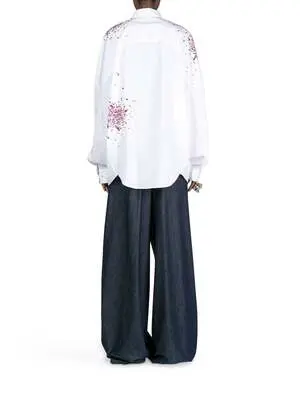 Dries Van Noten Oversized Cotton Shirt With Sequin Appliqués